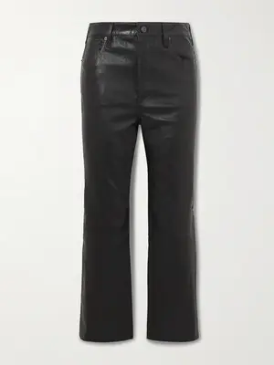 FRAME The Reboot Cropped Leather Flare Pant - Black