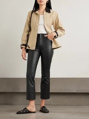 FRAME The Reboot Cropped Leather Flare Pant - Black