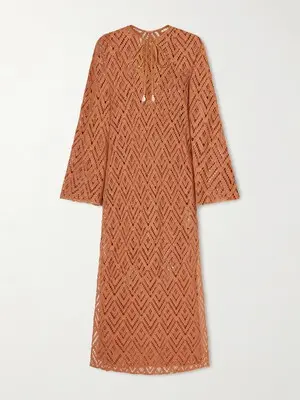 Johanna Ortiz Wild Savannah Open-knit Cotton Tunic Dress - Orange