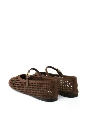 Prada Crochet Knit Ballet Flats With Enamel Triangle Logo - Brown
