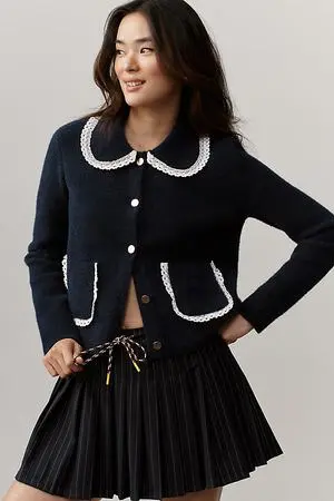 NVLT Lace-trim Knit Jacket - Navy
