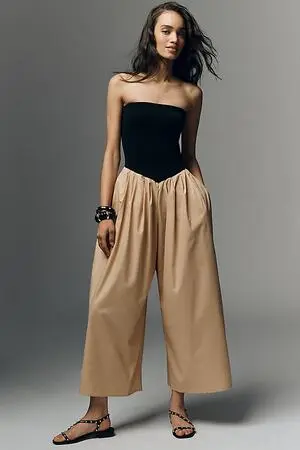 SIEMPRE Strapless Twofer Jumpsuit - Black/tan