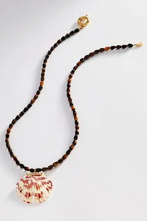 Timeless Pearly Tiger Eye And Shell Beaded Necklace - Brown