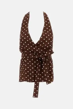 PAROSH Polka Dot Silk Top
