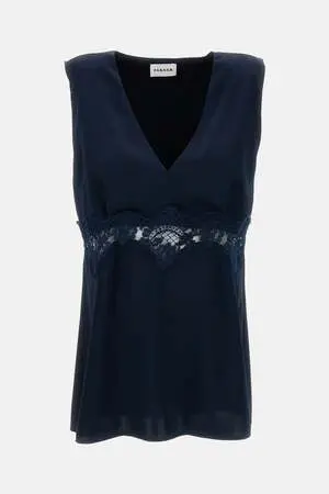 PAROSH Sleeveless Top With Lace Insert - Blue