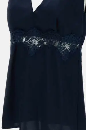 PAROSH Sleeveless Top With Lace Insert - Blue