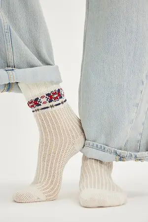 Free People Mosaic Crew Socks - White Combo