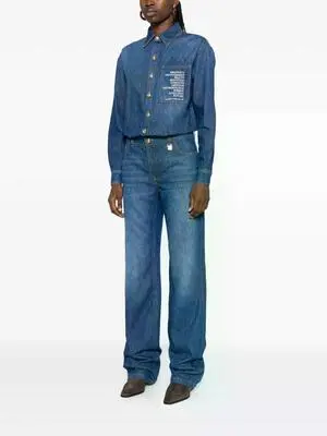 Elisabetta Franchi Denim Button-up Jumpsuit With Golden Logo Detail