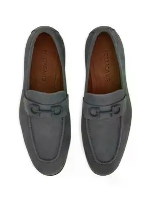 FERRAGAMO Leather Loafers With Gancini Buckle - Grey