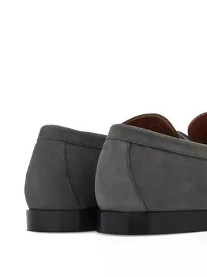 FERRAGAMO Leather Loafers With Gancini Buckle - Grey