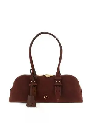 Pinko Suede Shoulder Bag With Metal Logo - Red
