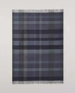 Johnstons Of Elgin Umbra Blue Cashmere Plaid Throw - Navy