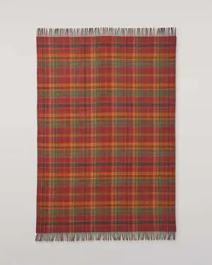 Johnstons Of Elgin Double Face & Green Lambswool Throw - Red