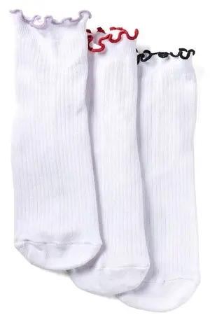 STEMS Contrast Ruffle 3-pack Crew Socks - White Multi