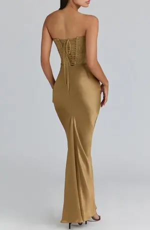 House Of Cb Strapless Corset Bodice Satin Gown