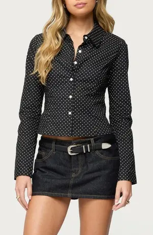 EDIKTED Polka Dot Button-up Shirt