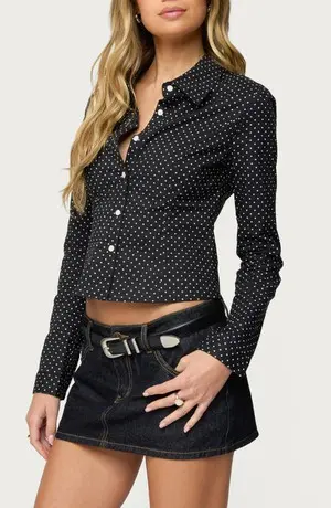 EDIKTED Polka Dot Button-up Shirt
