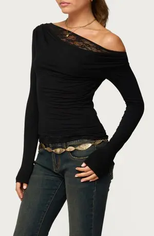 EDIKTED Layered Lacey Off-the-shoulder Top