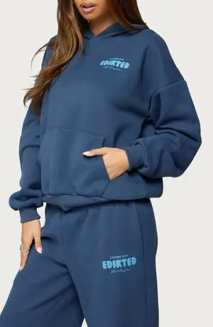 EDIKTED Fleece Logo Graphic Hoodie - Navy