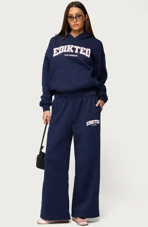 EDIKTED Logo Oversize Fleece Hoodie - Navy