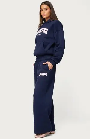 EDIKTED Logo Oversize Fleece Hoodie - Navy