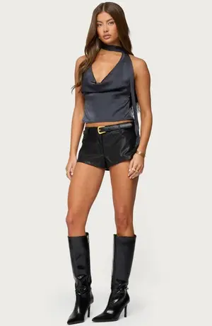 EDIKTED Sleeveless Satin Cowl Neck Top
