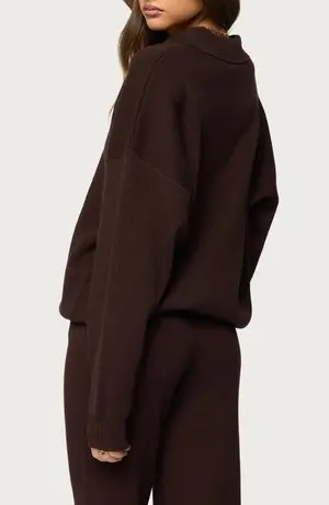 EDIKTED Lorie Oversize Polo Sweater - Brown