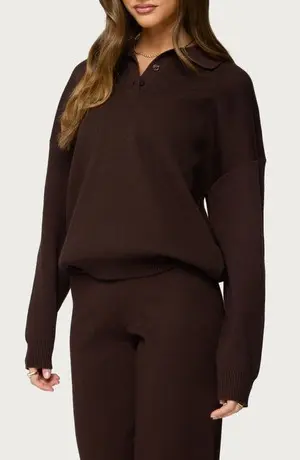 EDIKTED Lorie Oversize Polo Sweater - Brown