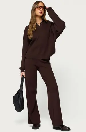 EDIKTED Lorie Oversize Polo Sweater - Brown