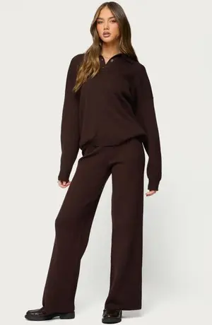 EDIKTED Lorie Oversize Polo Sweater - Brown