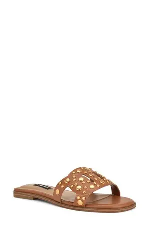 Nine West Gomaz Studded Slide Sandals - Light Brown