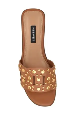 Nine West Gomaz Studded Slide Sandals - Light Brown