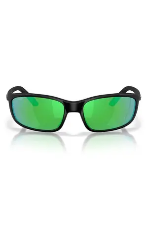 COSTA DEL MAR Brine Ii 59mm Polarized Rectangle Sunglasses - Black/green Mirror
