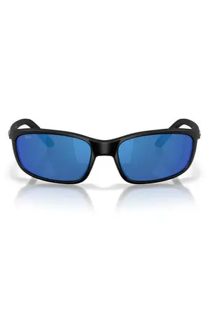 COSTA DEL MAR Brine Ii 59mm Polarized Rectangle Sunglasses - Matte Black/blue Mirror