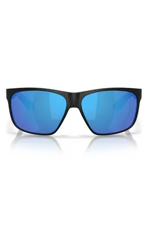 COSTA DEL MAR Trades 60mm Polarized Square Sunglasses - Matte Black/blue Mirror 580g
