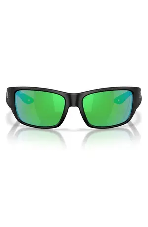 COSTA DEL MAR Schoolie 56mm Polarized Mirrored Rectangle Sunglasses - Black/green Mirror