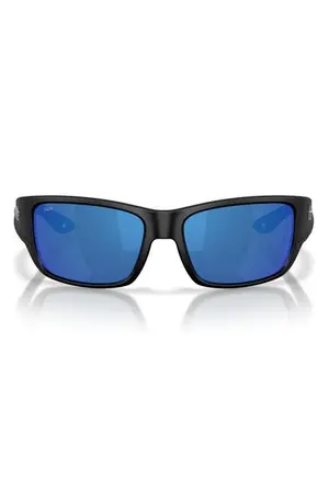 COSTA DEL MAR Schoolie 56mm Polarized Mirrored Rectangle Sunglasses - Matte Black/blue Mirror