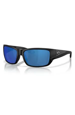COSTA DEL MAR Schoolie 56mm Polarized Mirrored Rectangle Sunglasses - Matte Black/blue Mirror