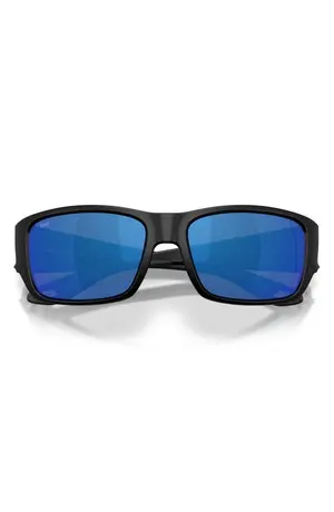 COSTA DEL MAR Schoolie 56mm Polarized Mirrored Rectangle Sunglasses - Matte Black/blue Mirror