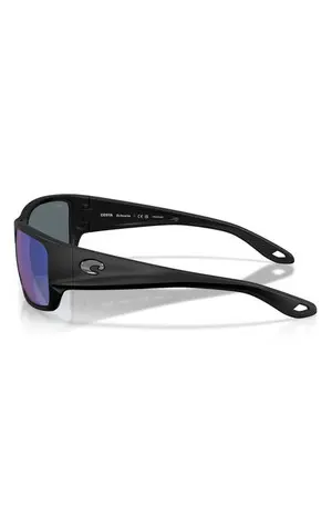 COSTA DEL MAR Schoolie 56mm Polarized Mirrored Rectangle Sunglasses - Matte Black/blue Mirror