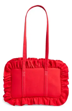 BAGGY LONDON Ruffle Twill Bowler Bag - Red