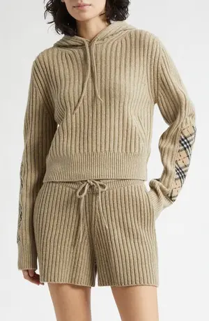 Burberry Phyllis Check Patch Wool & Cashmere Hoodie