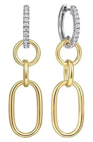 GABRIEL & CO. Diamond And 14k Gold Drop Huggie Hoop Earrings - Two Tone