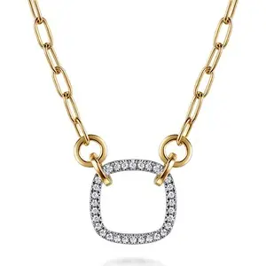 GABRIEL & CO. Open Cushion Diamond Pendant Necklace - Two Tone