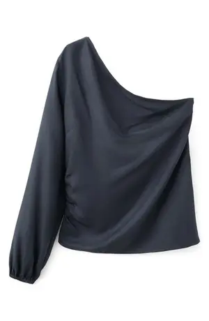 Mango Asymmetric Ruched One-shoulder Top - Navy