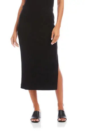 Karen Kane Ribbed Side Slit Midi Skirt - Black