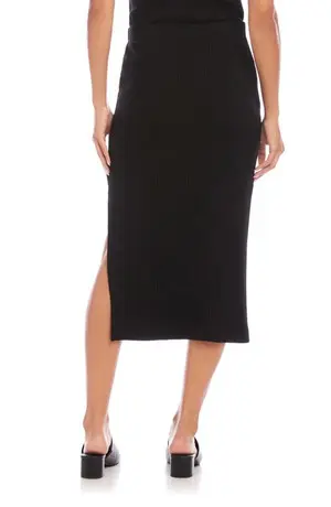 Karen Kane Ribbed Side Slit Midi Skirt - Black