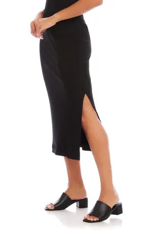 Karen Kane Ribbed Side Slit Midi Skirt - Black