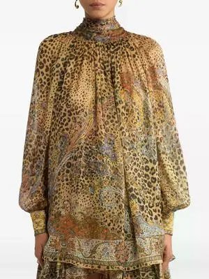 Etro Silk Chiffon Blouse With Paisley And Animal Motif - Neutrals