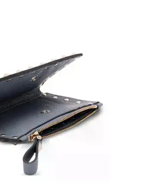 Valentino Garavani Rockstud Grainy Calfskin Cardholder With Zip - Grey